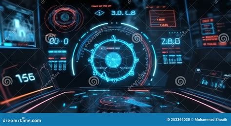 Interactive Virtual Graph Interface With Sleek Hud Stock Illustration
