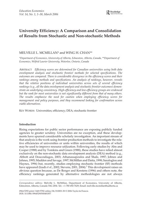 PDF University Efficiency A Comparison And Consolidation Of Results From Stochastic And Non