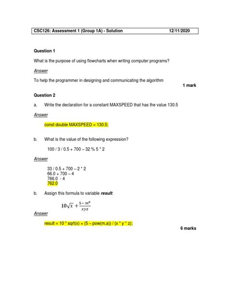 answer scheme quiz csc126 october2020 pdf sales theoretical