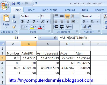 Calculate Angles Using The Arcsin Arccos Arctan In Excel My Computer Dummies