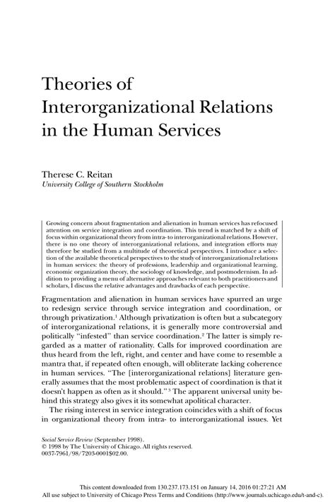 Pdf Theories Of Interorganizational Relations In The Human Services