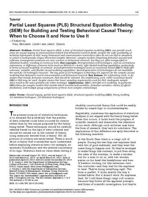 Partial Least Squares Paul Benjamin Lowry And James Gaskin Pdf
