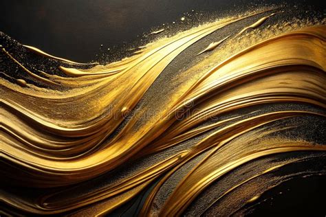 Abstract Golden Paint Swirls on Dark Background Stock Illustration ...