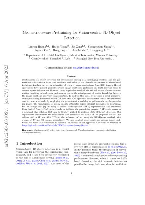 Pdf Geometric Aware Pretraining For Vision Centric 3d Object Detection