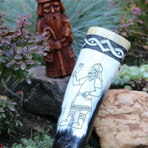 Skal Viking Drinking Horn Carved Northlord