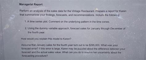Solved Case Problem Forecasting Food And Beverage Sales The