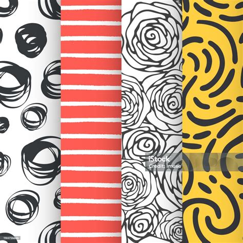 추상 손으로 그린 기하학적 간단한 최소한의 완벽 한 패턴 설정 합니다 폴카 도트 줄무늬 파도 랜덤 기호 텍스처입니다 벡터 일러스트 가능성에 대한 스톡 벡터 아트 및 기타