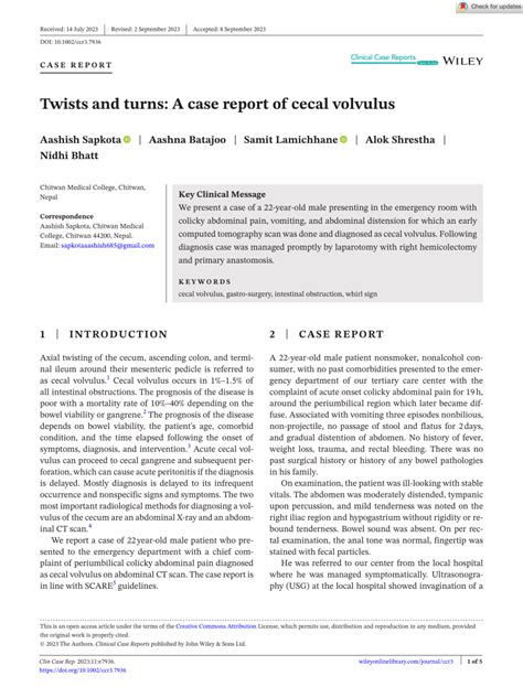 Pdf Twists And Turns A Case Report Of Cecal Volvulus