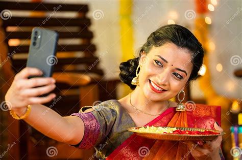 Close Up Shot Of Happy Indian Girl Taking Selfie On Mobile Phone By
