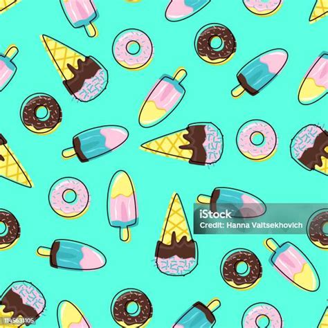 아이스크림 및 도넛과 함께 완벽 한 패턴벡터 일러스트 레이 션 Eps 아이스크림에 대한 스톡 벡터 아트 및 기타 이미지 아이스크림 연속무늬 0명 Istock