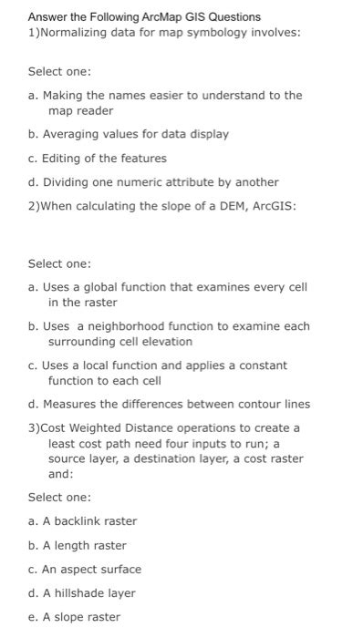 solved answer the following arcmap gis questions