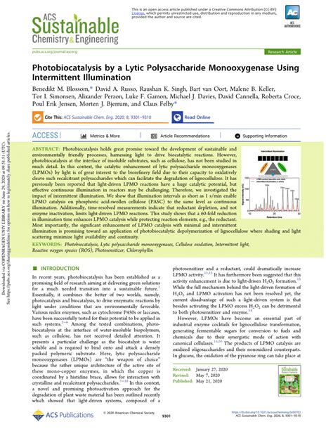 Pdf Photobiocatalysis By A Lytic Polysaccharide Monooxygenase Using Intermittent Illumination