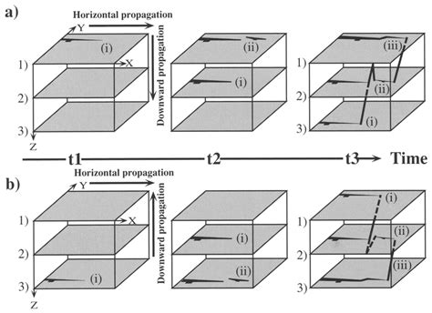 schematic spatio temporal propagation sequences a downward sequence