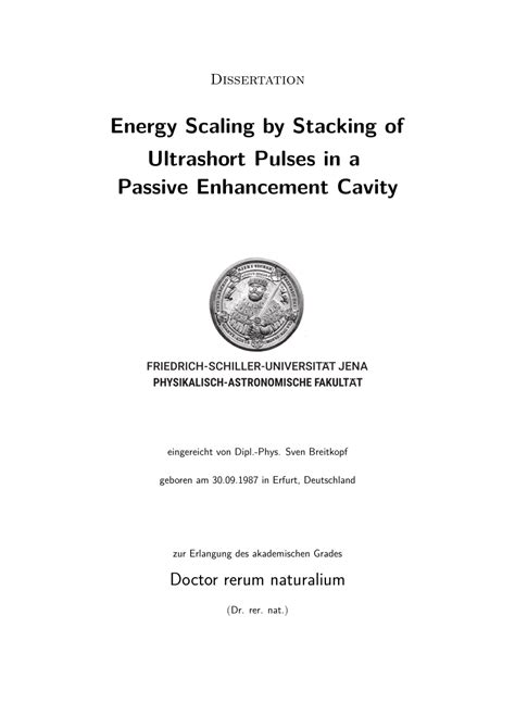 Pdf Energy Scaling By Stacking Of Ultrashort Pulses In A Passive Enhancement Cavity