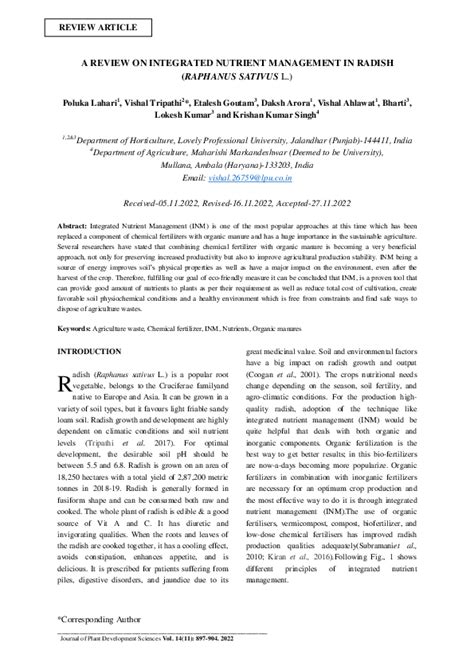 Pdf A Review On Integrated Nutrient Management In Radish Raphanus Sativus L