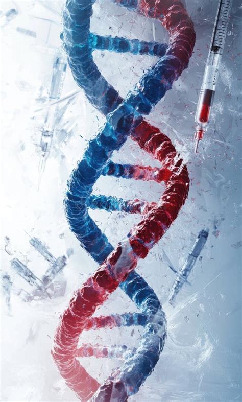 close up view of intertwined dna strands in vibrant blue and red hues