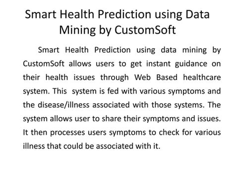 smart health prediction using data mining by customsoft pptx