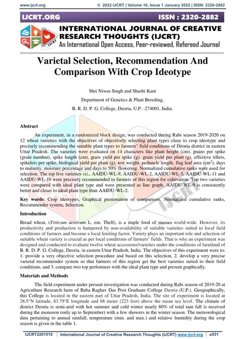 Pdf Varietal Selection Recommendation And Comparison With Crop Ideotype