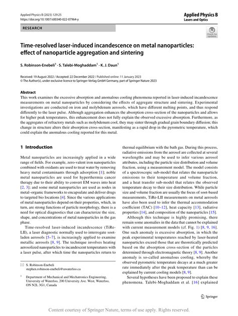 Time Resolved Laser Induced Incandescence On Metal Nanoparticles Effect Of Nanoparticle