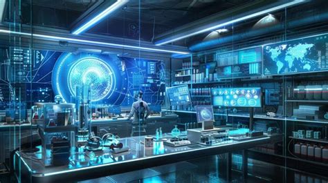 Futuristic laboratory with advanced holographic displays | Premium AI ...