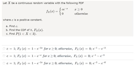 solved let x be a continuous random variable with the
