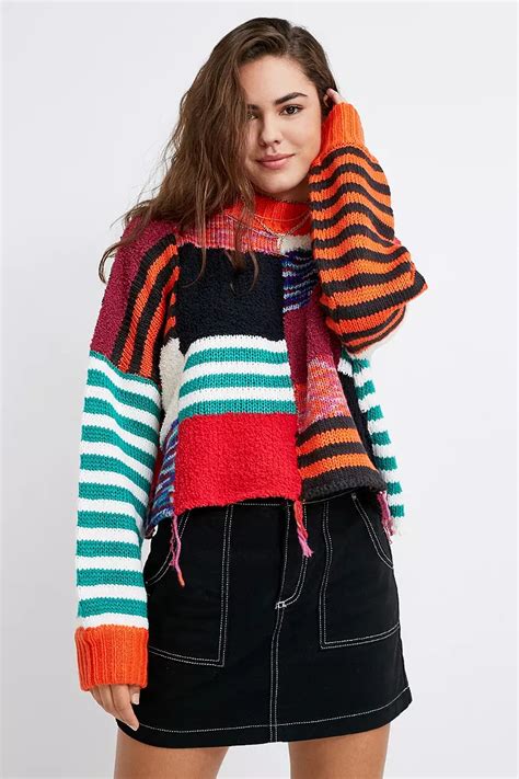 Uo Milo Patchwork Mock Neck Jumper Urban Outfitters Uk