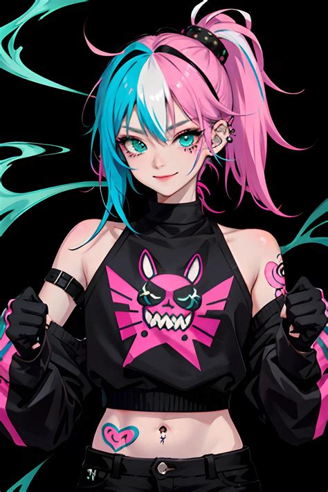 A Close Up Of A Person With A Pink And Blue Hair Seaart Ai