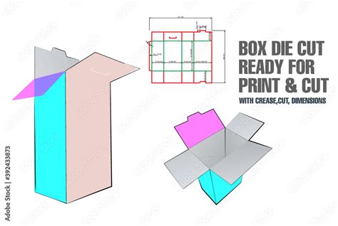 Box Die Cut Cube Template With 3d Preview Organised With Cut Crease