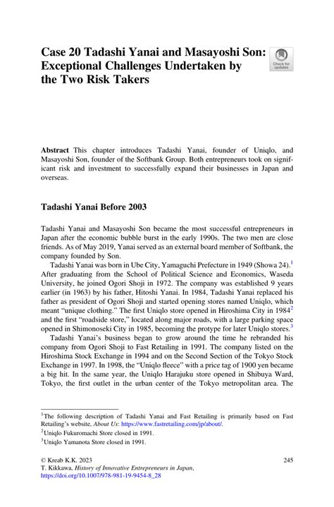 Pdf Case 20 Tadashi Yanai And Masayoshi Son Exceptional Challenges Undertaken By The Two Risk