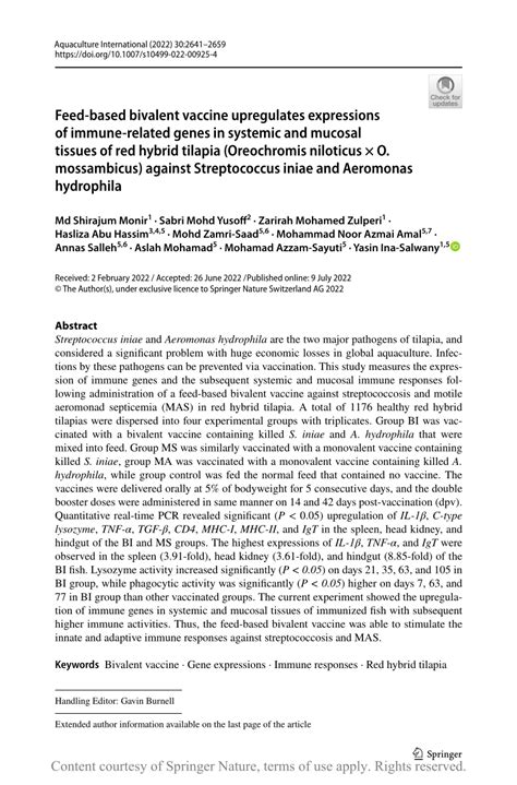 Feed Based Bivalent Vaccine Upregulates Expressions Of Immune Related