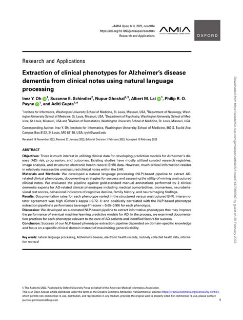 Pdf Extraction Of Clinical Phenotypes For Alzheimers Disease Dementia From Clinical Notes
