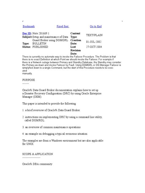 Setup And Maintenance Of Data Guard Broker Using Dgmgrl Pdf Oracle Database System Software