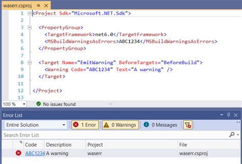 Add A Treat Warnings As Errors Option · Issue 68 · Dotnetmsbuild