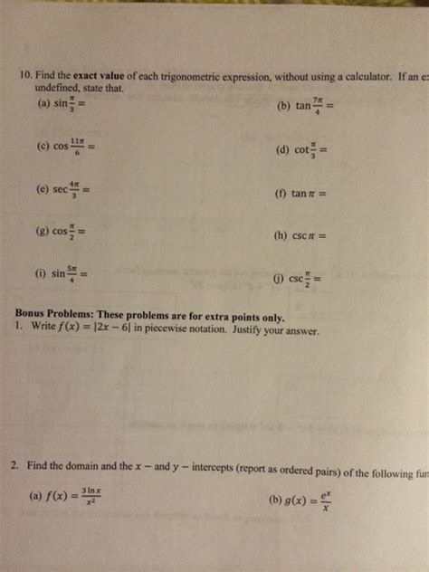 Solved Find The Exact Value Of Each Trig Expression If An Chegg