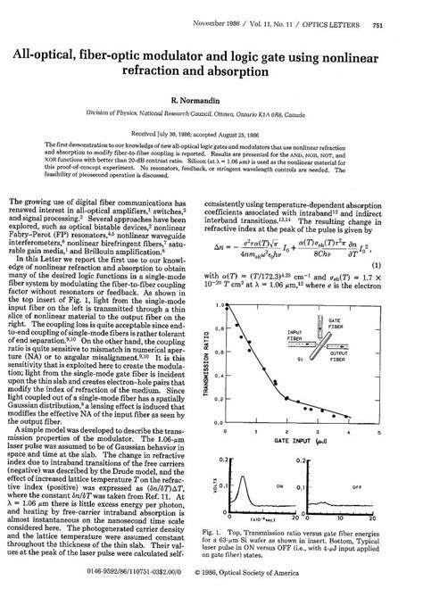 Pdf All Optical Fiber Optic Modulator And Logic Gate Using Nonlinear