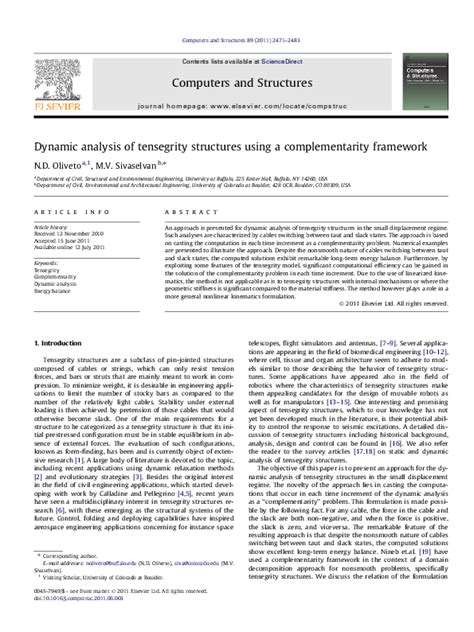 Pdf Dynamic Analysis Of Tensegrity Structures Using A Complementarity Framework M