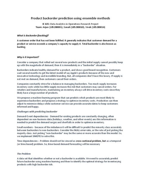 Product Backorder Prediction Using Ensemble Methods Pdf