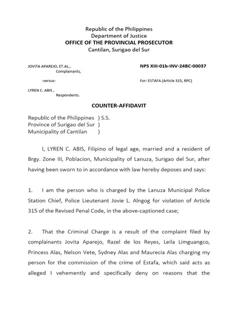 Counter Affidavit Estafa Pdf Fraud Probable Cause