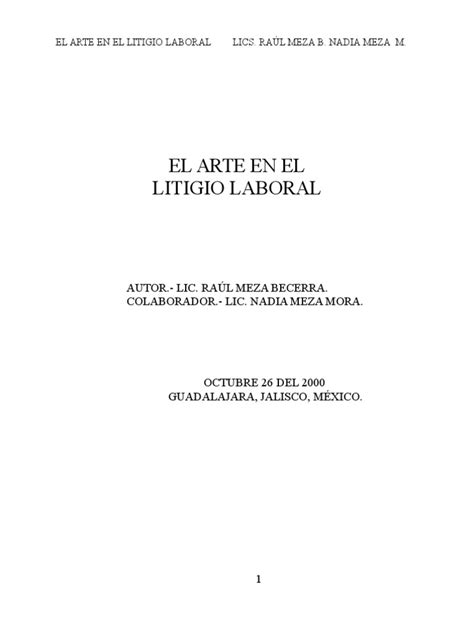 El Arte En El Litigio Laboral Total Pdf Ley Procesal México