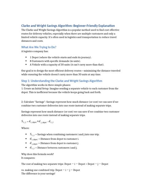 Clarke Wright Savings Algorithm Explained Pdf Logistics Applied