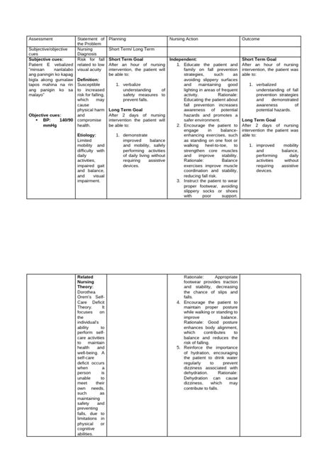 Risk For Fall Ncp Pdf Balance Ability Dehydration