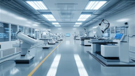 Automated Robotic Assembly Line In A Clean Room Factory Stock Illustration Illustration Of