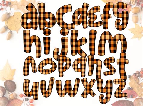 Plaid Doodle Letters Alphabet Png Bundlethanksgiving Sublimation Alpha