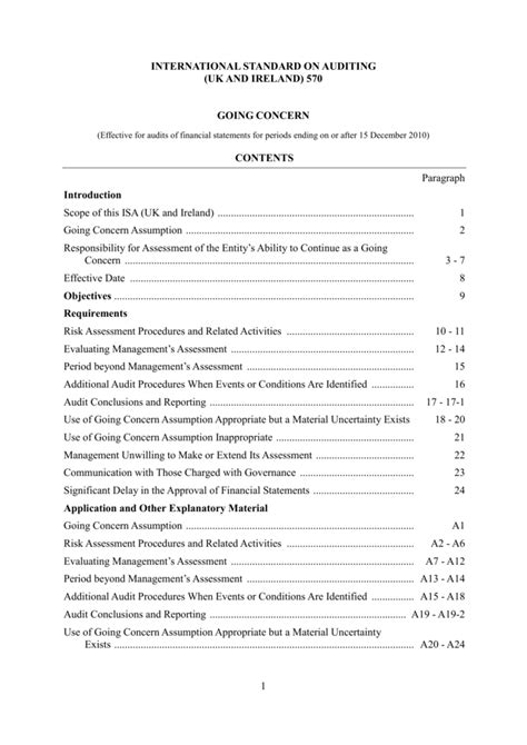 Isa 570 Going Concern Financial Reporting Council