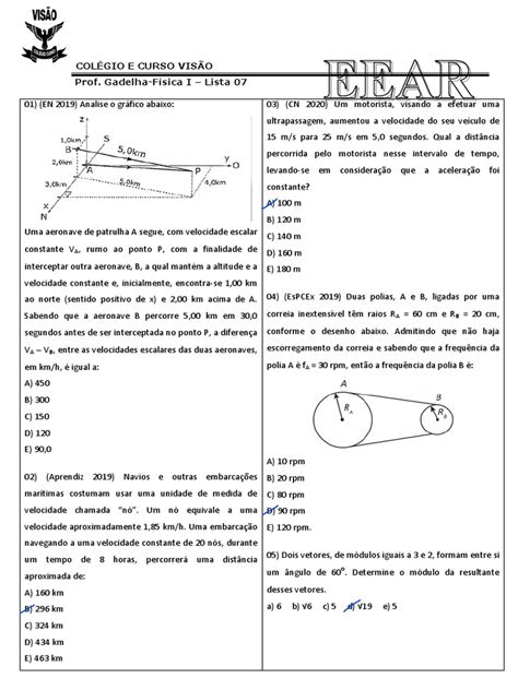 Física Eear Lista Pdf Velocidade Metrologia