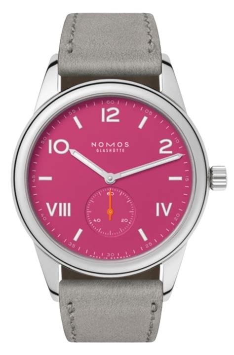Nomos Glashutte Club Campus 38 Manual Winding Pink Dial Grey Leather