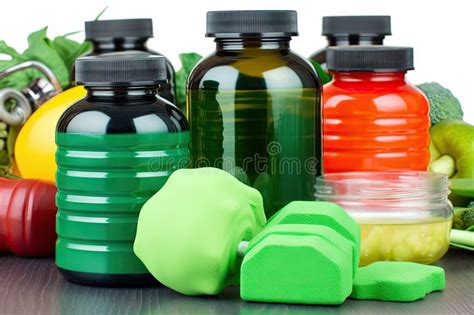 Bottles Of Nutritional Supplements With Medical Symbols On The Label