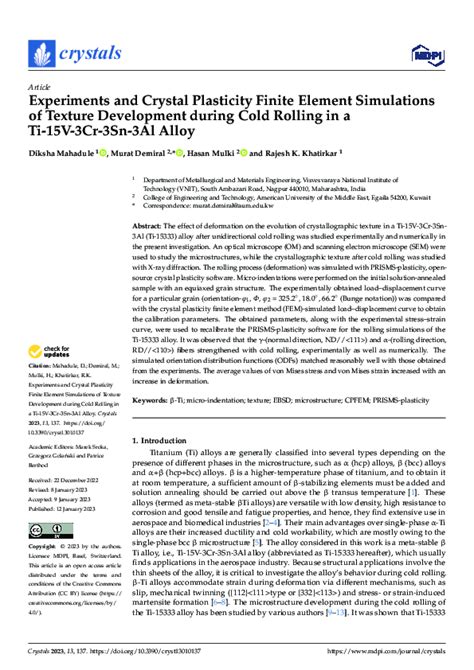 Pdf Crystallographic Texture Evolution In Ti 35nb Alloy Deformed By Cold Rolling Juliana