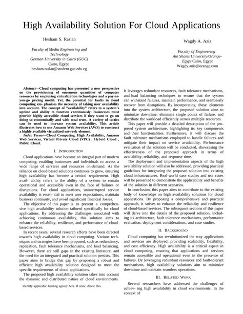Pdf High Availability Solution For Cloud Applications