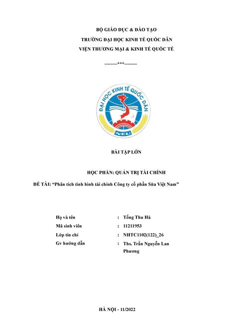 BTL quản trị tài chính BỘ GIÁO DỤC ĐÀO TẠO TRƯỜNG ĐẠI HỌC KINH TẾ QUỐC DÂN VIỆN THƯƠNG MẠI